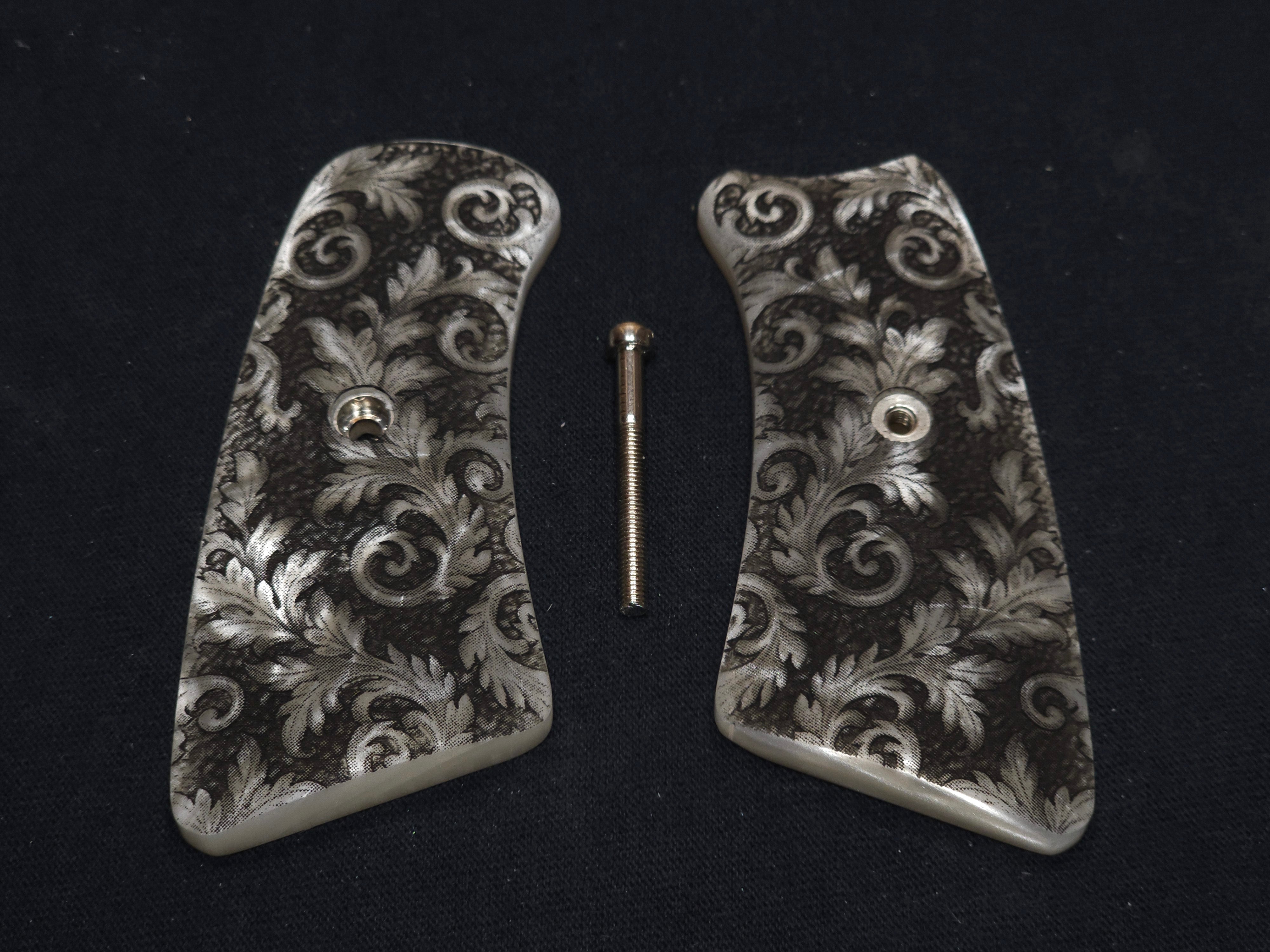 Pearl Floral Scroll Ruger Gp100 Grip Inserts Engraved Textured Checker ...
