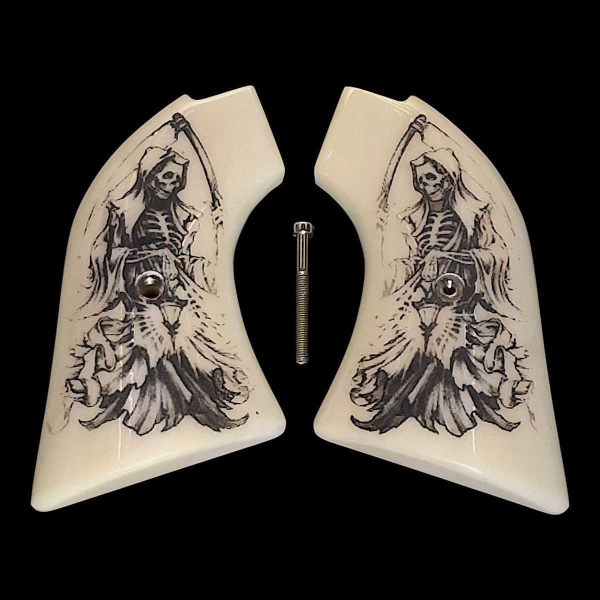 CLEARANCE - Faux Ivory Grim Reaper Heritage Rough Rider Grips — LS Grips