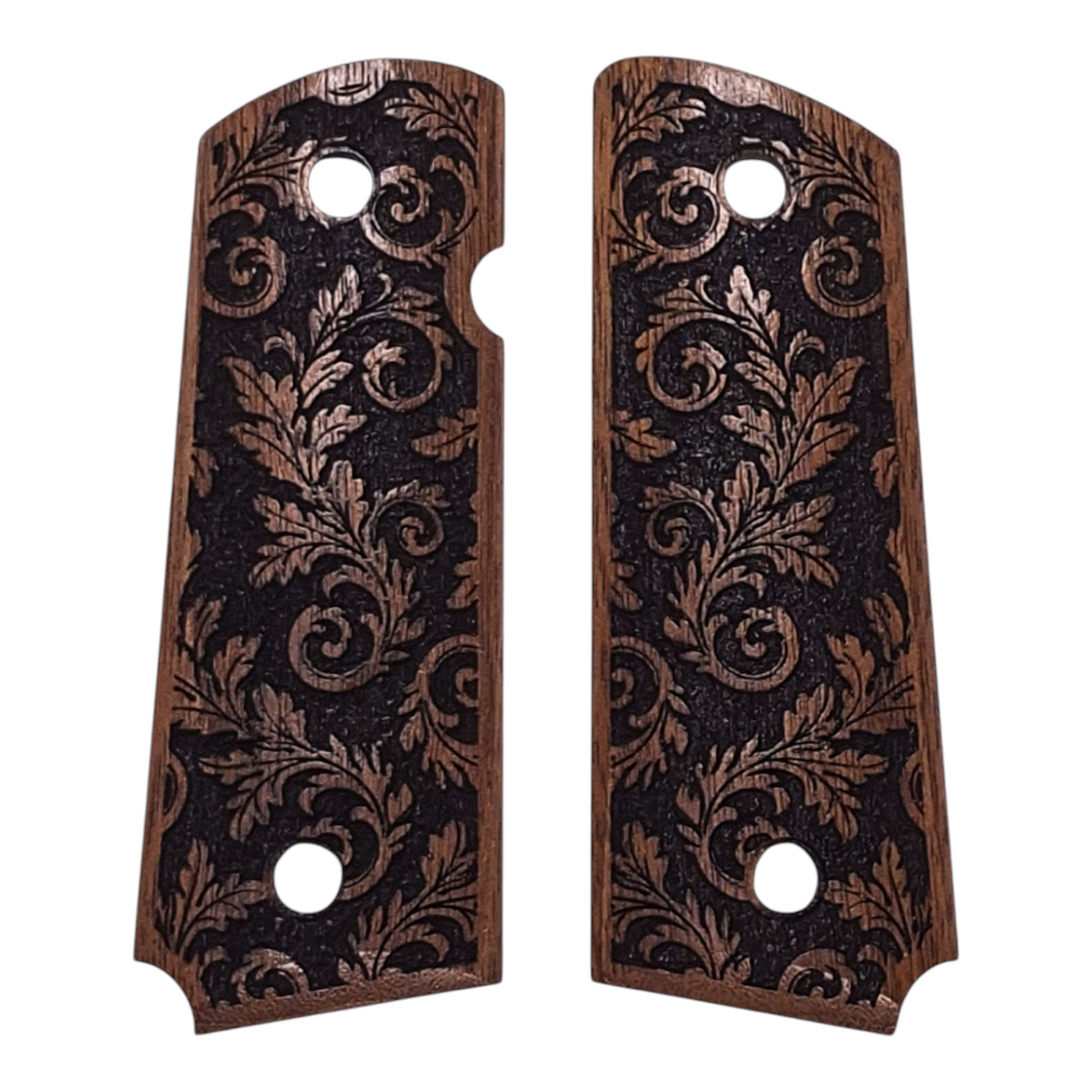 Walnut Inked Floral 1911 Grips (Compact) — LS Grips