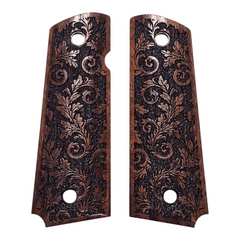 Walnut Inked Floral 1911 Grips (Full Size) – LS Grips